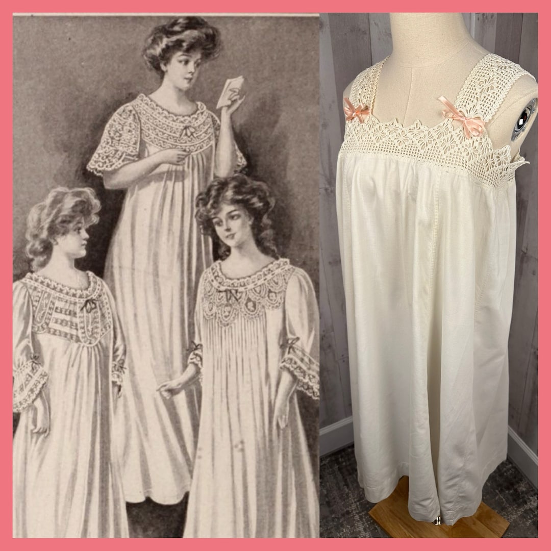 1900s Edwardian/victorian Nightgown Chemise Antique White Cotton W ...