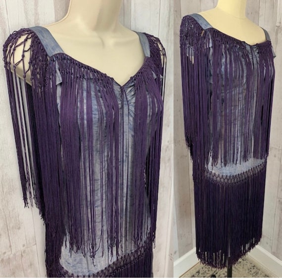 1920s Antique Flapper Dress~Art Deco Royal Purple Dan… - Gem
