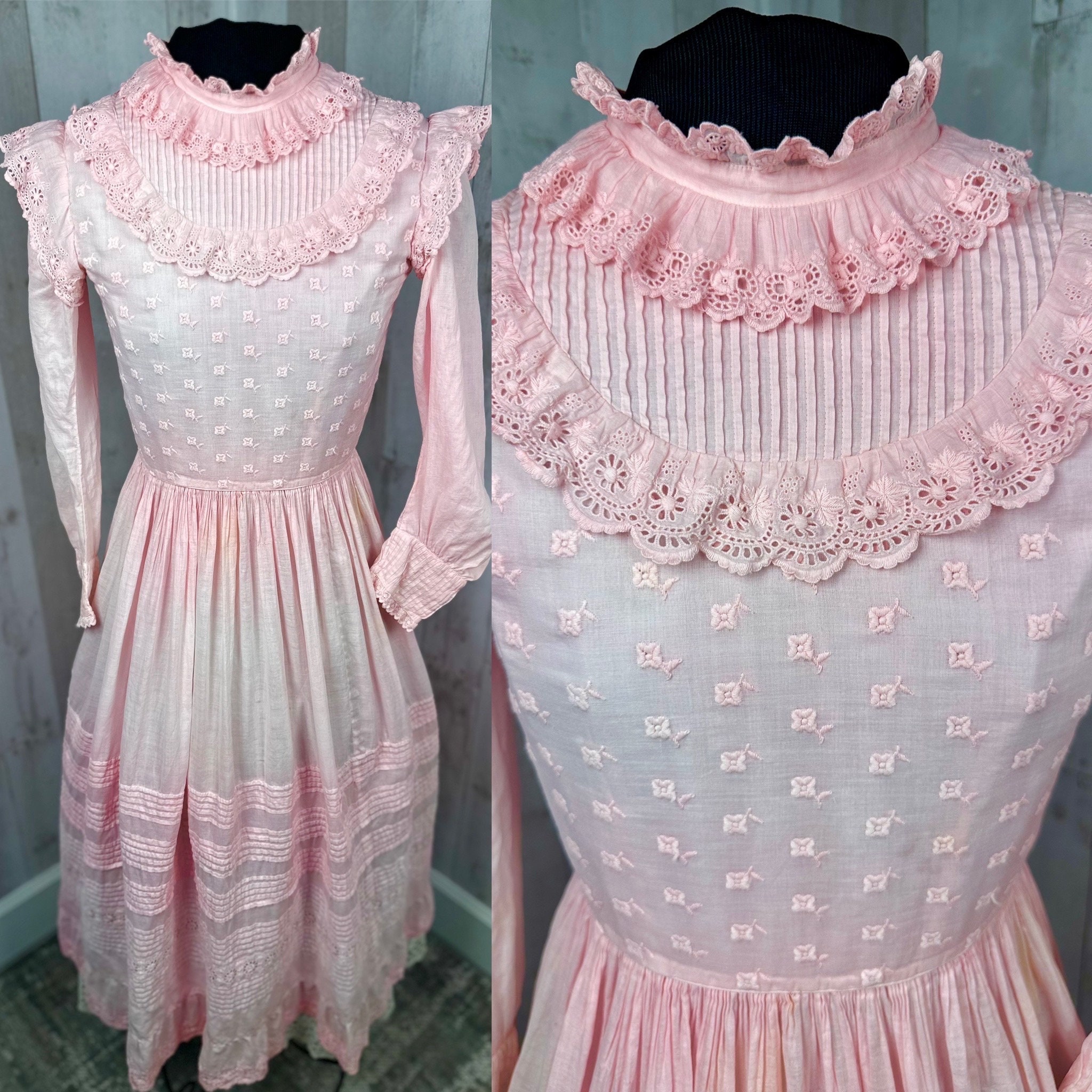 1910s Antique Edwardian Dress Pale Pink Ruffled Cotton Frock Dress ...