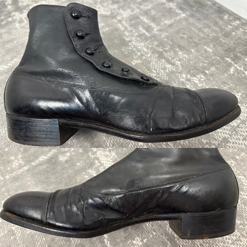 1900s Mens Antique Edwardian Button Boots Smooth Black Leather Unisex ...