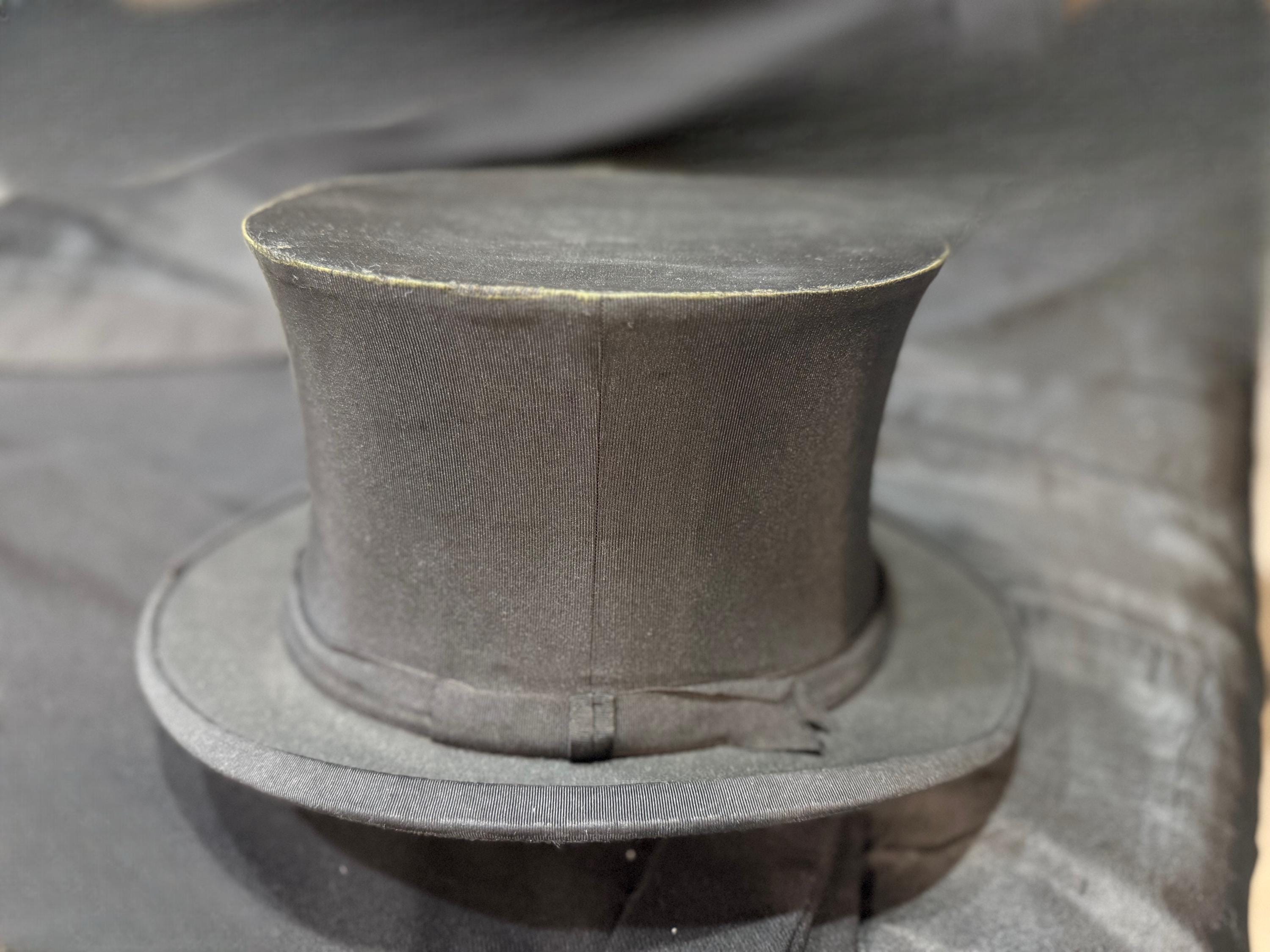 1900s Edwardian Collapsible TOP HAT Inky Black Wool Unisex 8” Opening ...