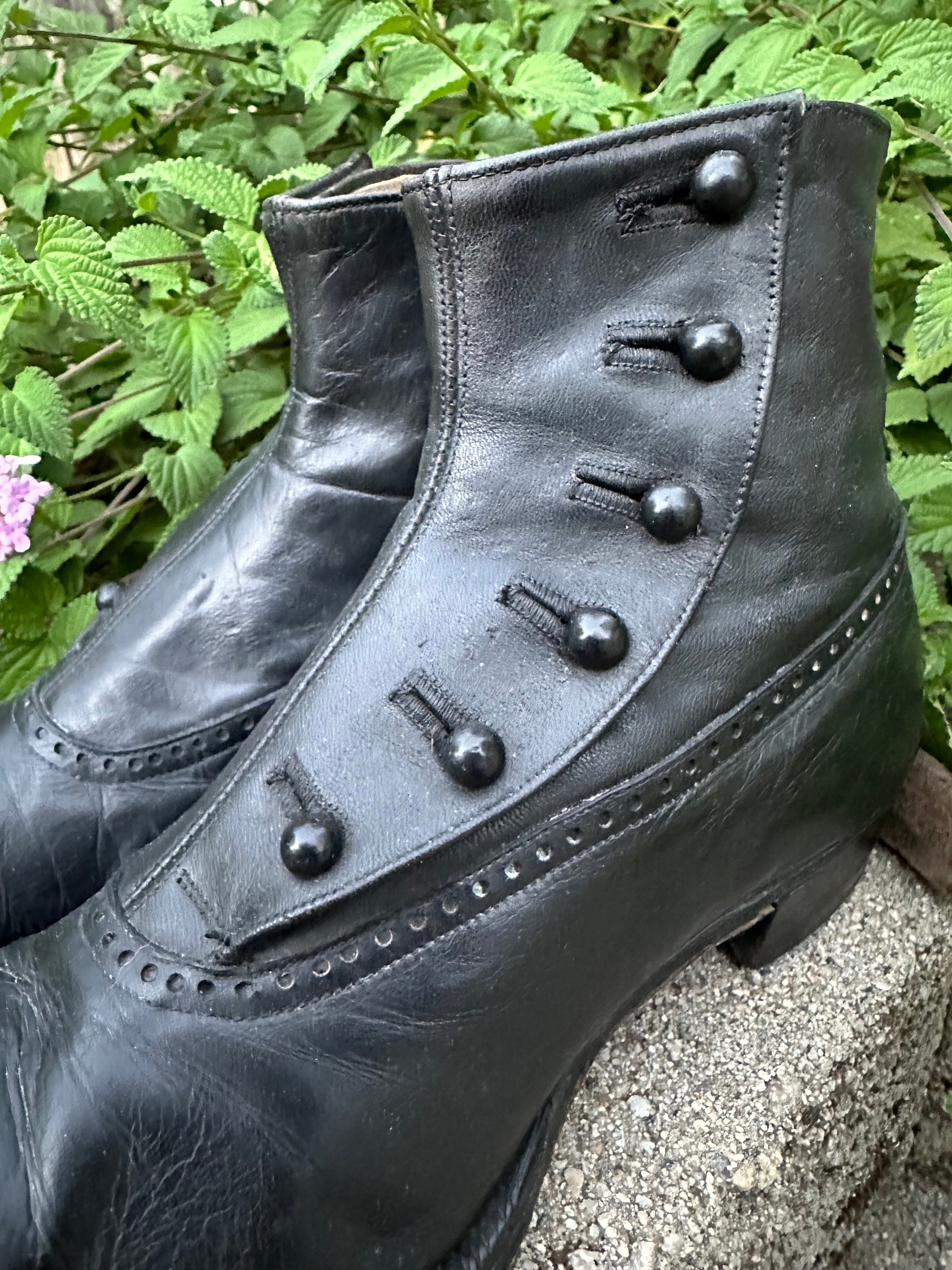 1900s Antique Edwardian Button Boots Shoes Black Leather Mens/womens ...
