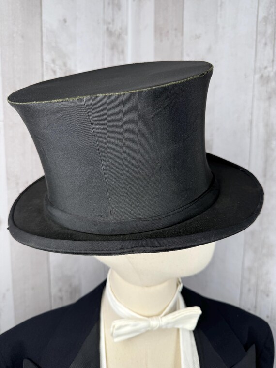 1900s Edwardian Collapsible TOP HAT Inky Black Wool U… - Gem