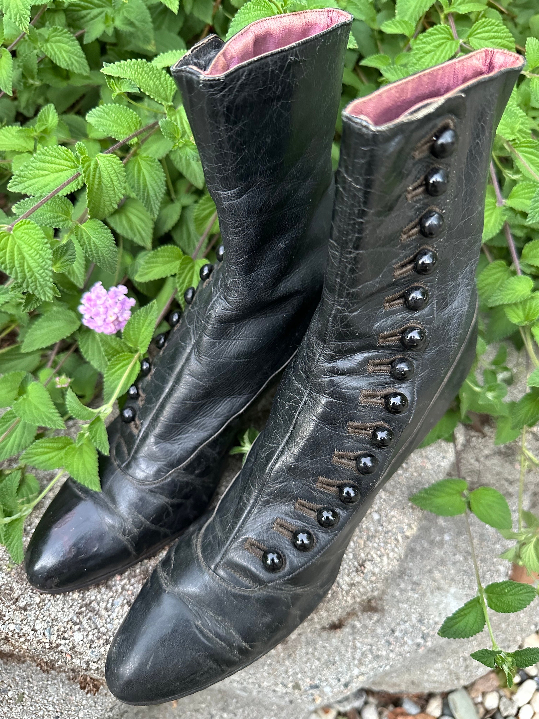 1900s Antique Edwardian Button Boots Shoes Black Leather Mens/womens ...