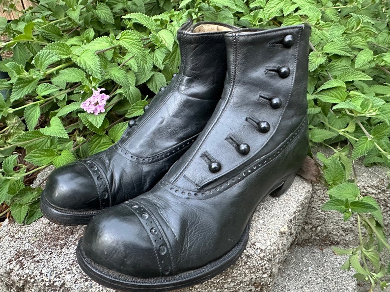 1900s Antique Edwardian Button Boots Shoes Black Leather Mens/womens ...