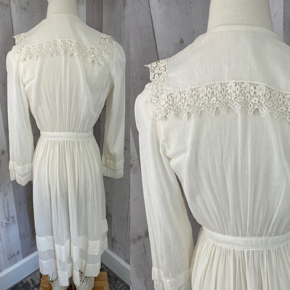 1910s Edwardian Day Dress Antique Ivory Batiste Cotto… - Gem