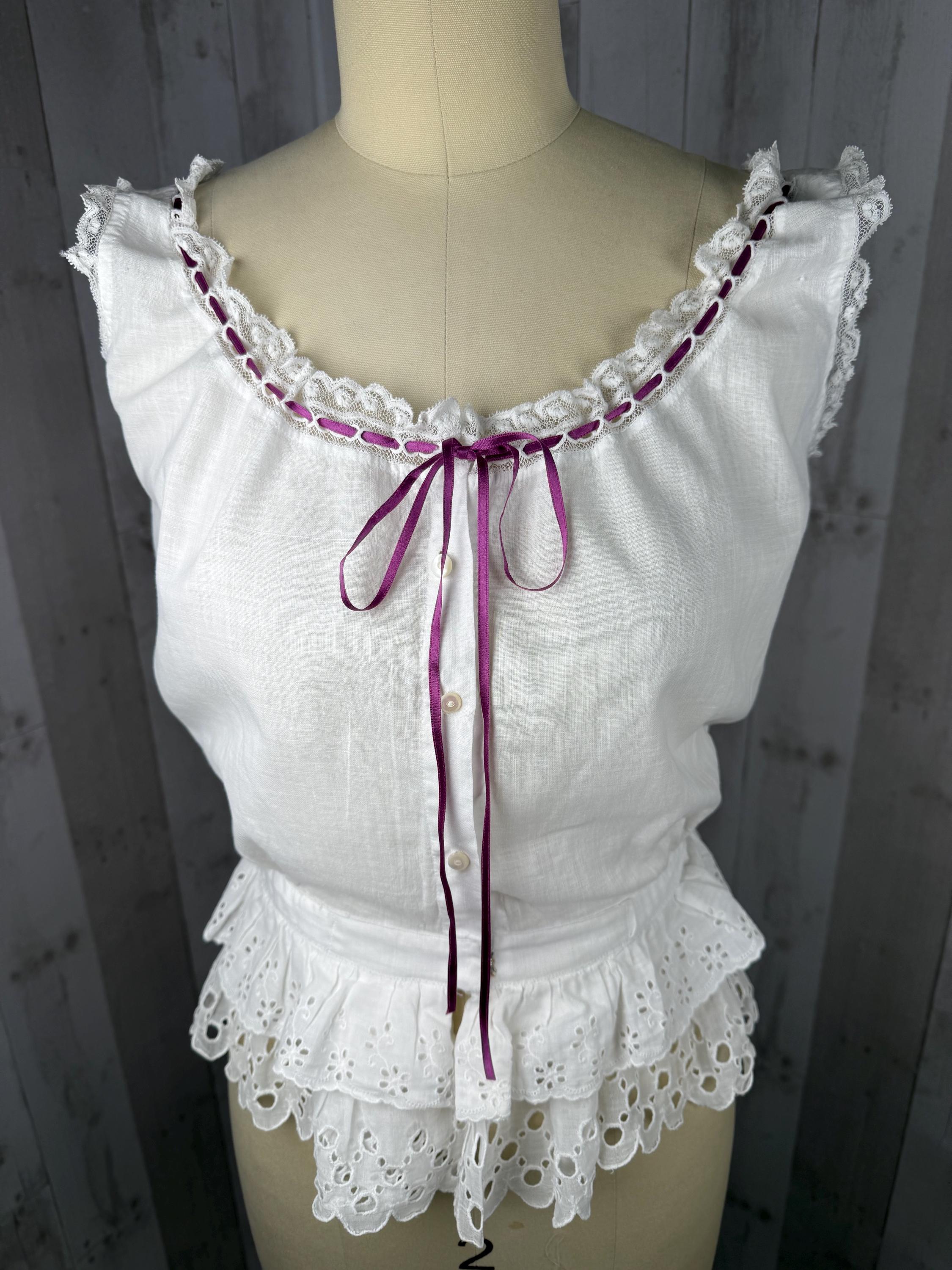 1910s True Edwardian Corset Cover Top White Cotton W/double Ruffle ...