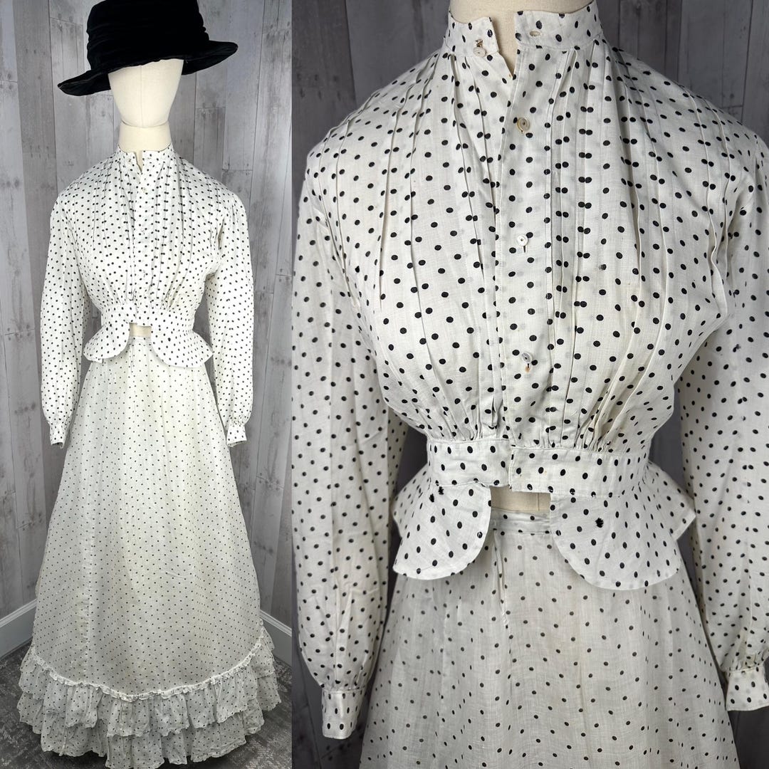 1900s Victorian 2PC Cotton Organza Polka Dot Dress Outfit Antique Skirt ...