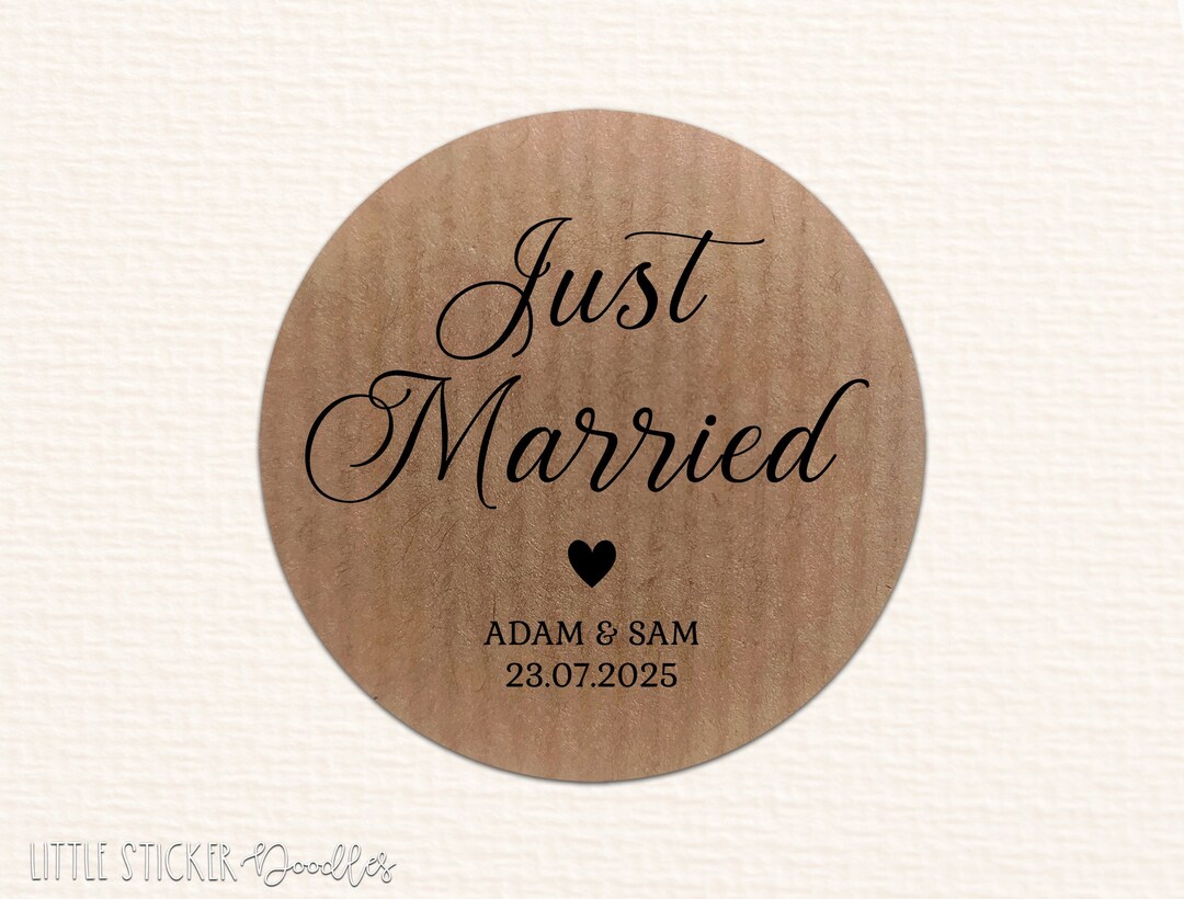 Custom Wedding Stickers (kraft): Just Married Favour Labels With Names ...
