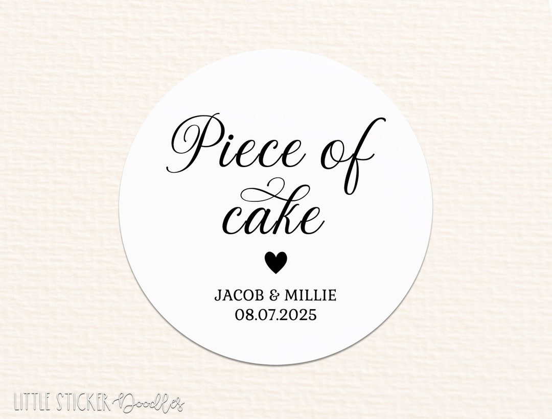 Piece of Cake Wedding Stickers White, Personalised Wedding Cake Sticker ...