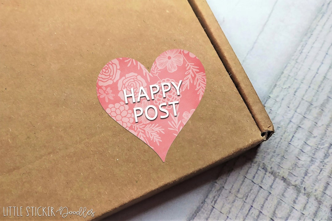 Heart Shaped Happy Post Stickers, Pink Happy Mail Heart Stickers ...