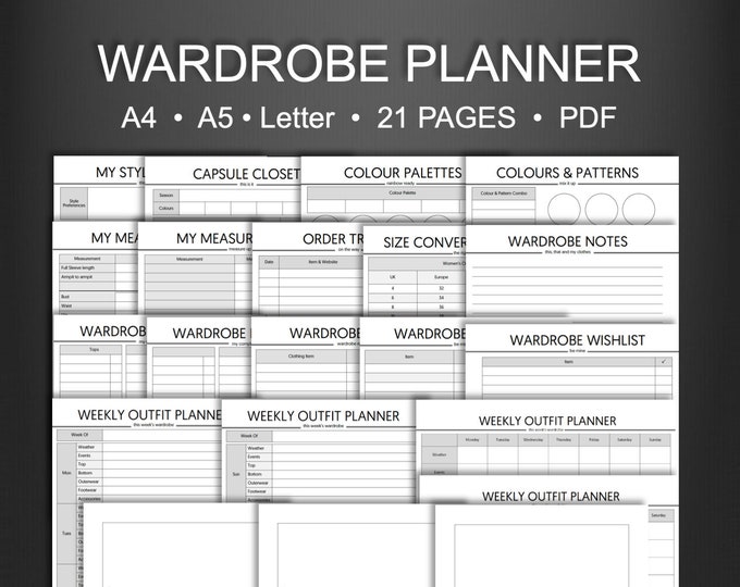 Wardrobe Planner Printable, Fashion Planner, Outfit Planner Printable ...