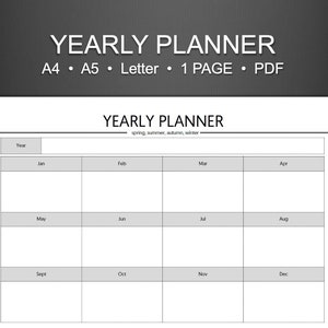 Undated Yearly Calendar Printable, Year at a Glance Printable, Year on ...