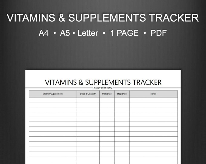 Vitamin Tracker Printable, Vitamin Planner, Health Tracker, Supplement ...