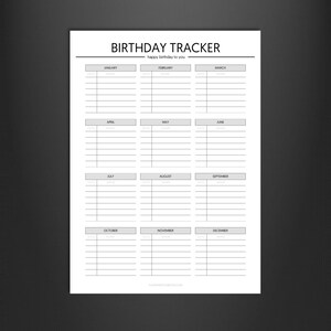 Birthday Tracker Printable, Anniversaries Log Insert, Important Dates ...