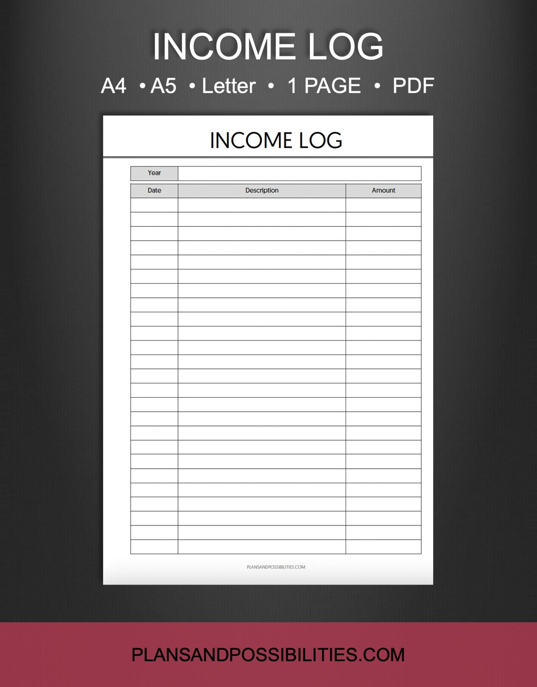 Income Tracker Printable, Personal Income Sheet, Income Log Record ...