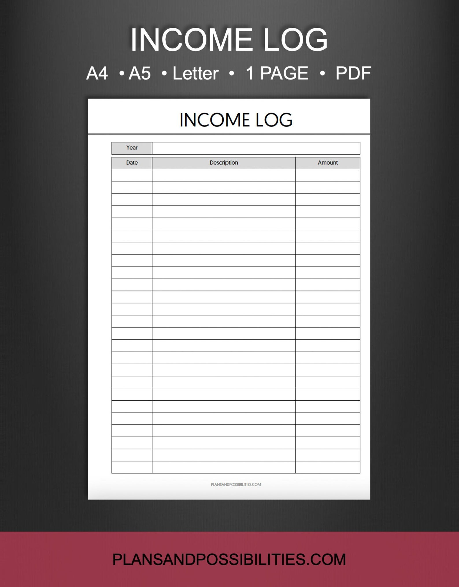 Income Tracker Printable, Personal Income Sheet, Income Log Record ...