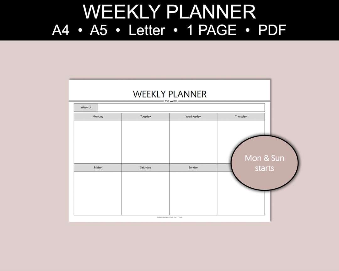 Week on 1 Page Printable, Week Printable, Week Itinerary, Week Planner ...