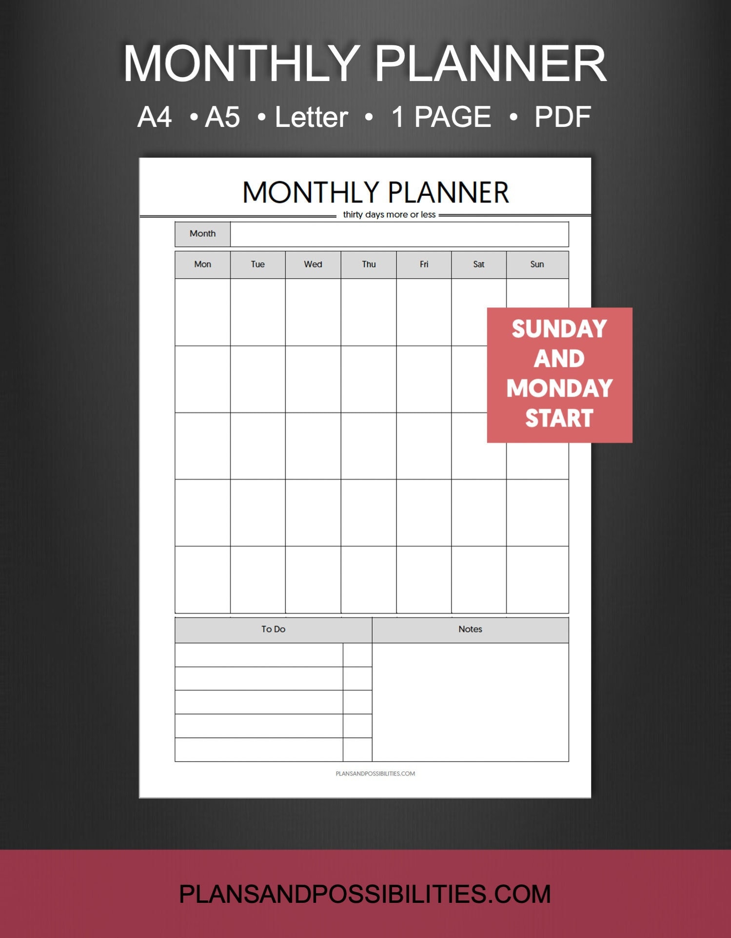 Undated Monthly Planner Printable, Monthly to Do List, Monthly Task ...