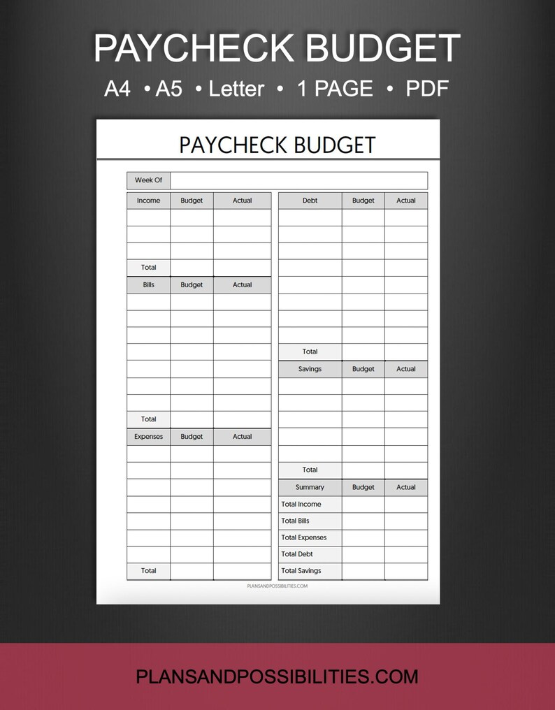 Weekly Paycheck Tracker Printable, Weekly Budget Template, Pacheck ...