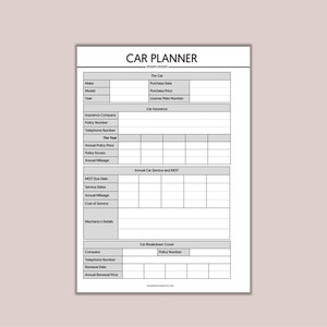 Car Planner Printable Vehicle Maintenance Insert Vehicle - Etsy