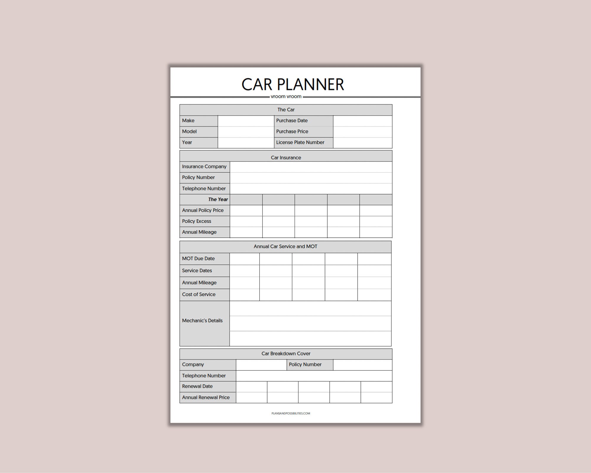 Car Planner Printable, Vehicle Maintenance Insert, Vehicle Printable ...