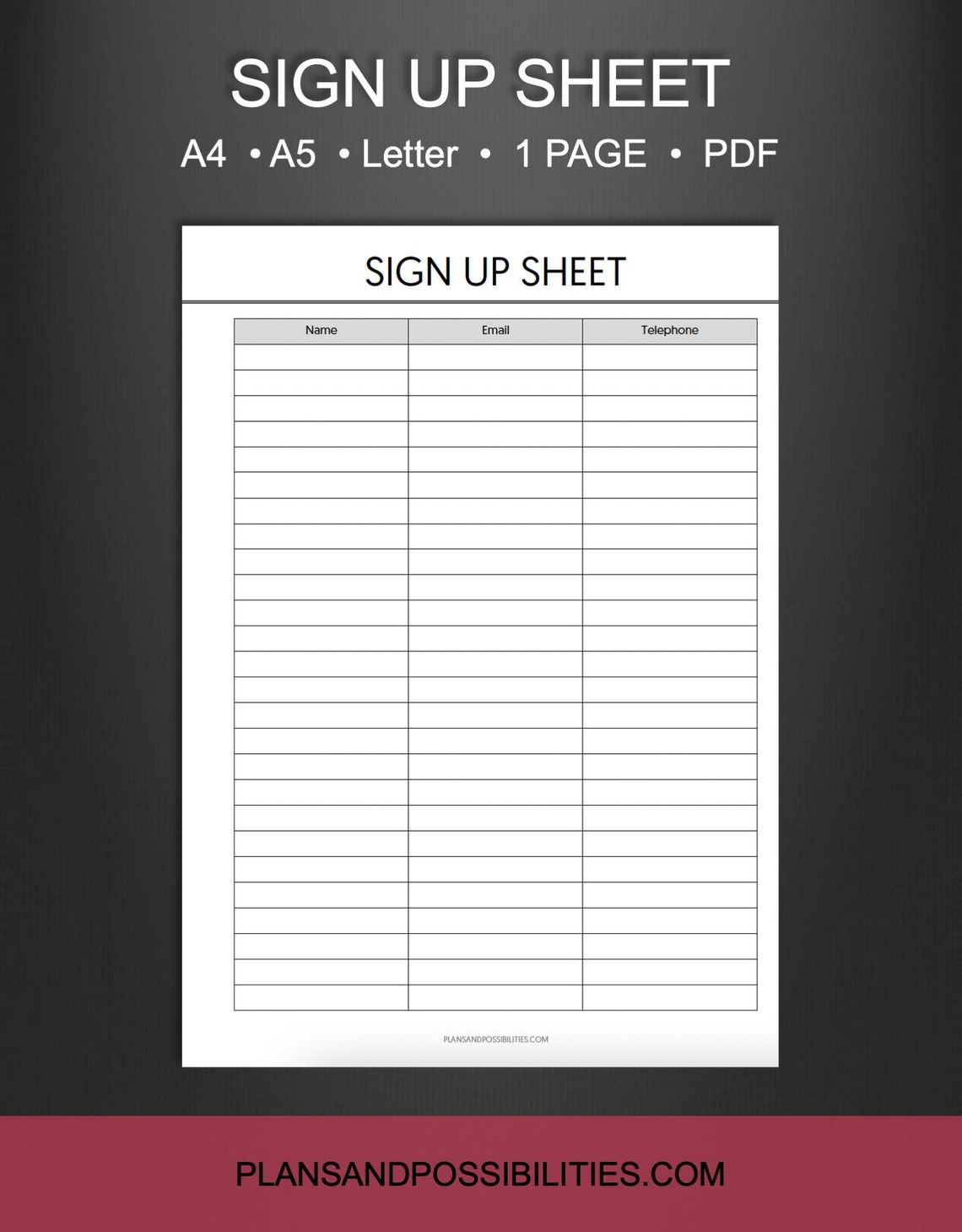 Sign up Sheet Printable, Sign in Sheet, Name Sign Up, Email Sign up ...