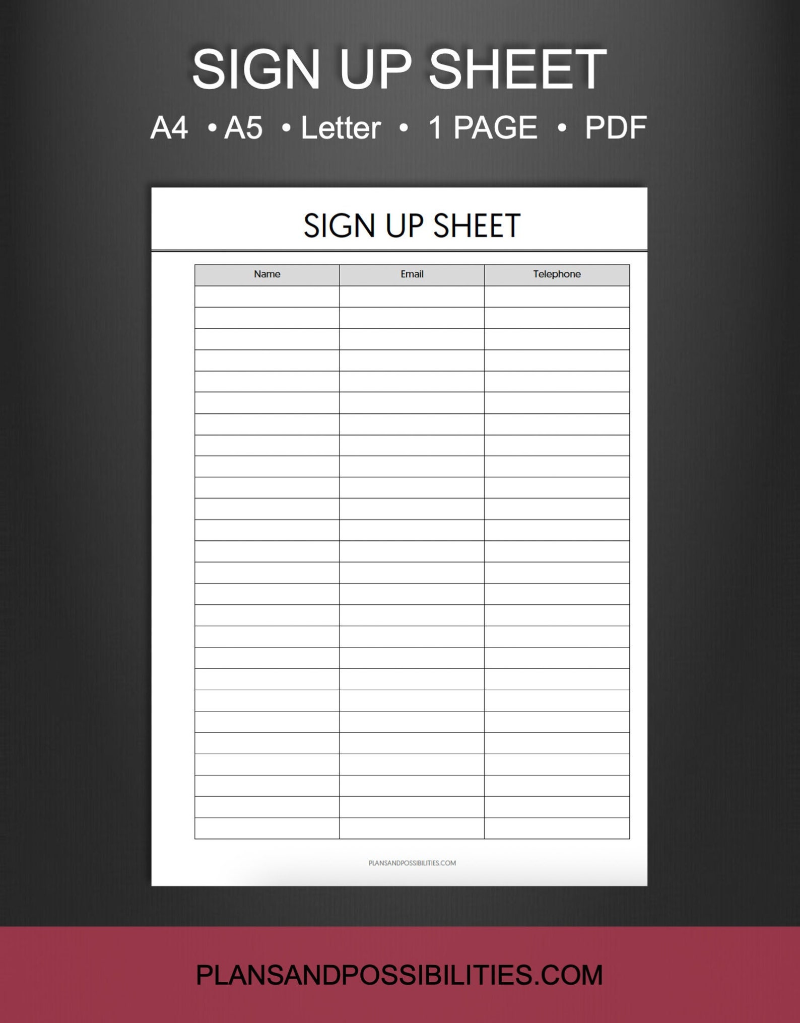 Sign up Sheet Printable, Sign in Sheet, Name Sign Up, Email Sign up ...