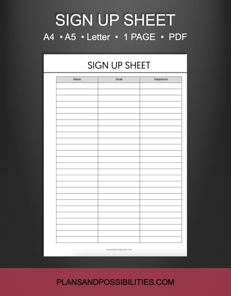 Sign up Sheet Printable, Sign in Sheet, Name Sign Up, Email Sign up ...