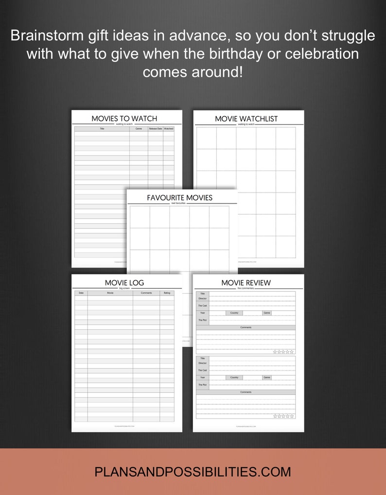 Movie Tracker Printable Movie Log Movie Journal Movie List - Etsy