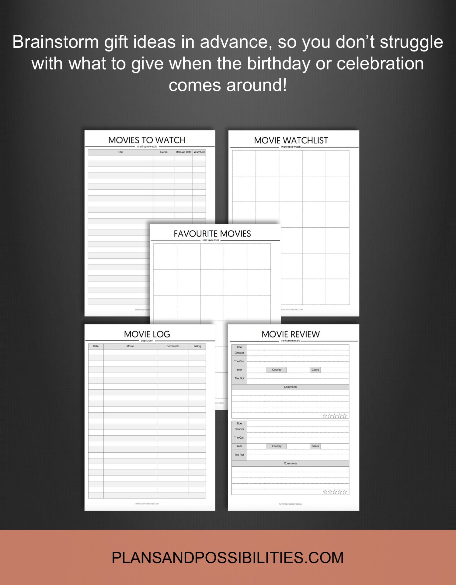 Movie Tracker Printable Movie Log Movie Journal Movie List - Etsy