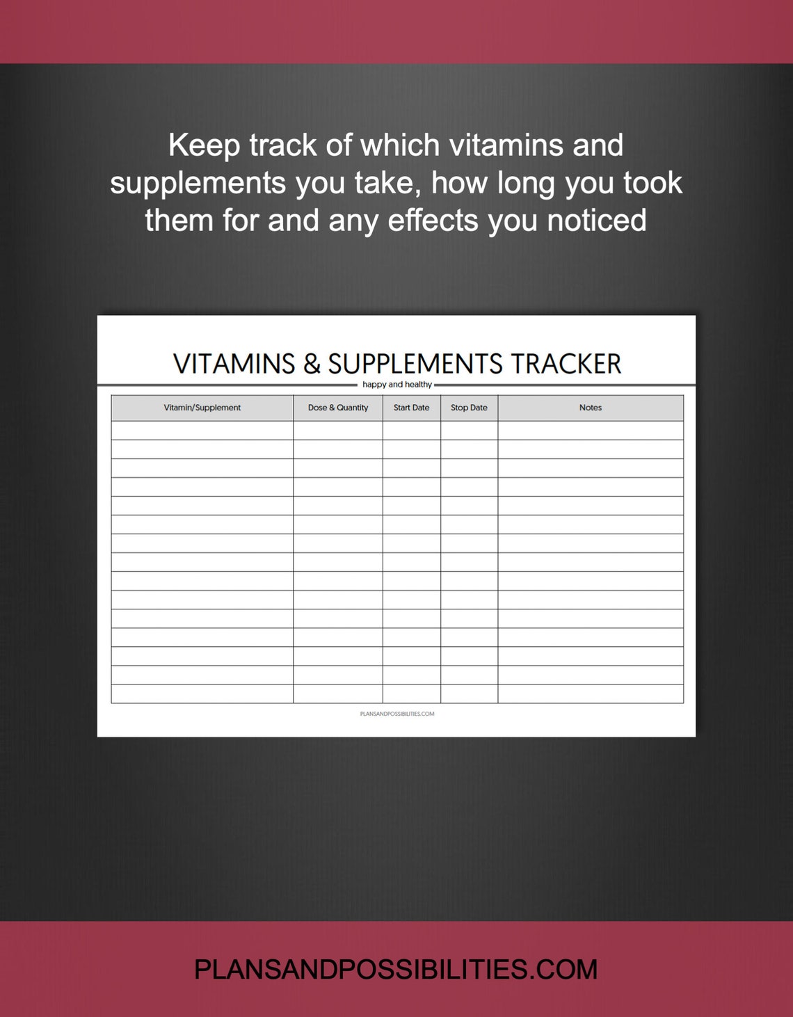 Vitamin Tracker Printable, Vitamin Planner, Health Tracker, Supplement ...