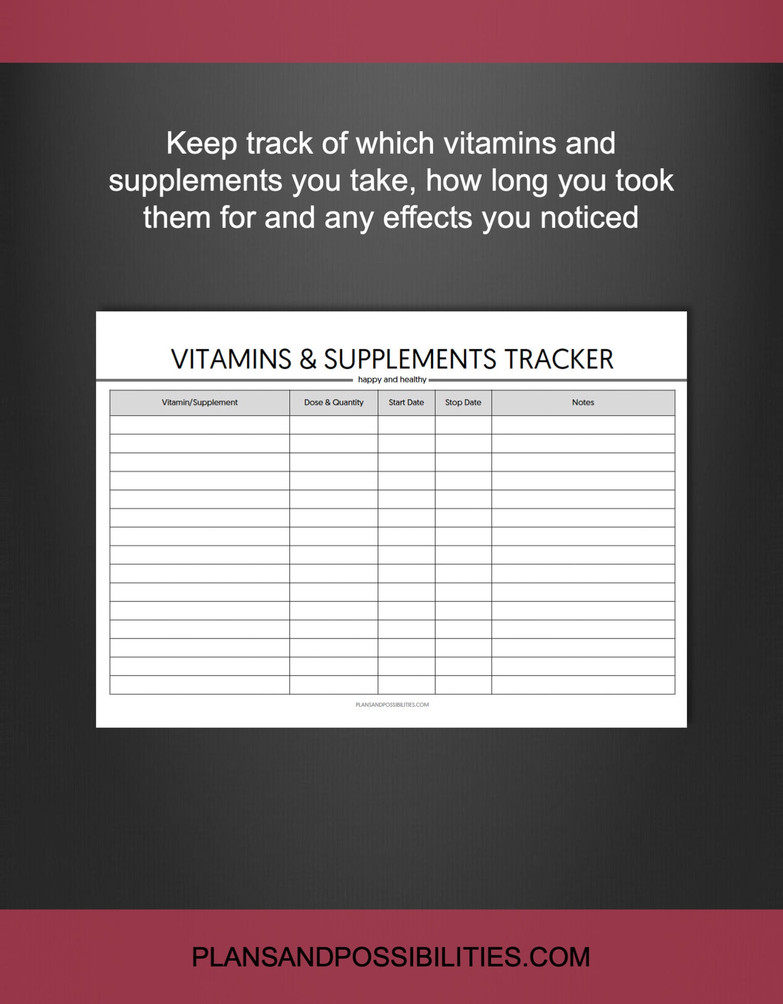 Vitamin Tracker Printable, Vitamin Planner, Health Tracker, Supplement ...