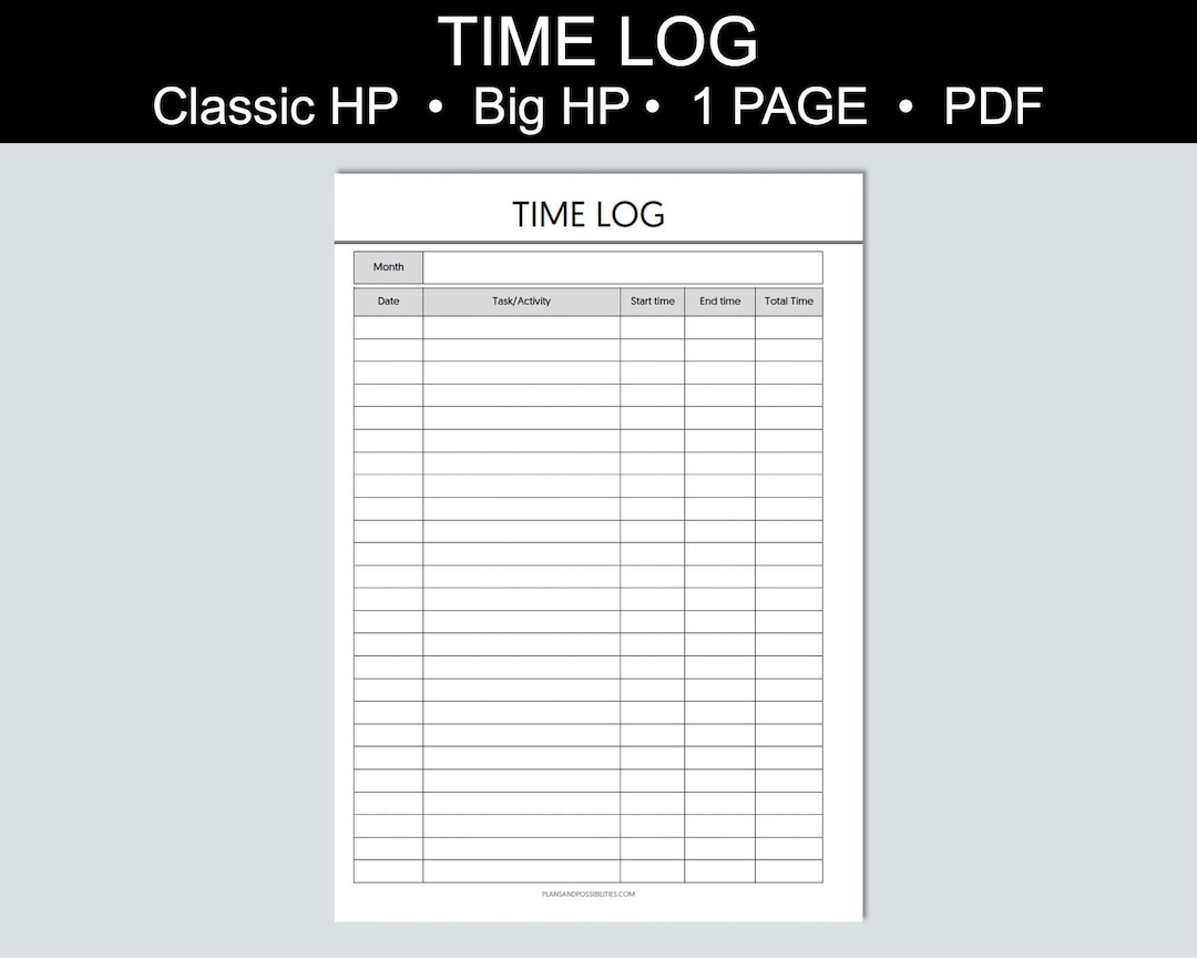 Printable Planner Time Log, Time Activity Log, Time Sheet Log, Daily ...