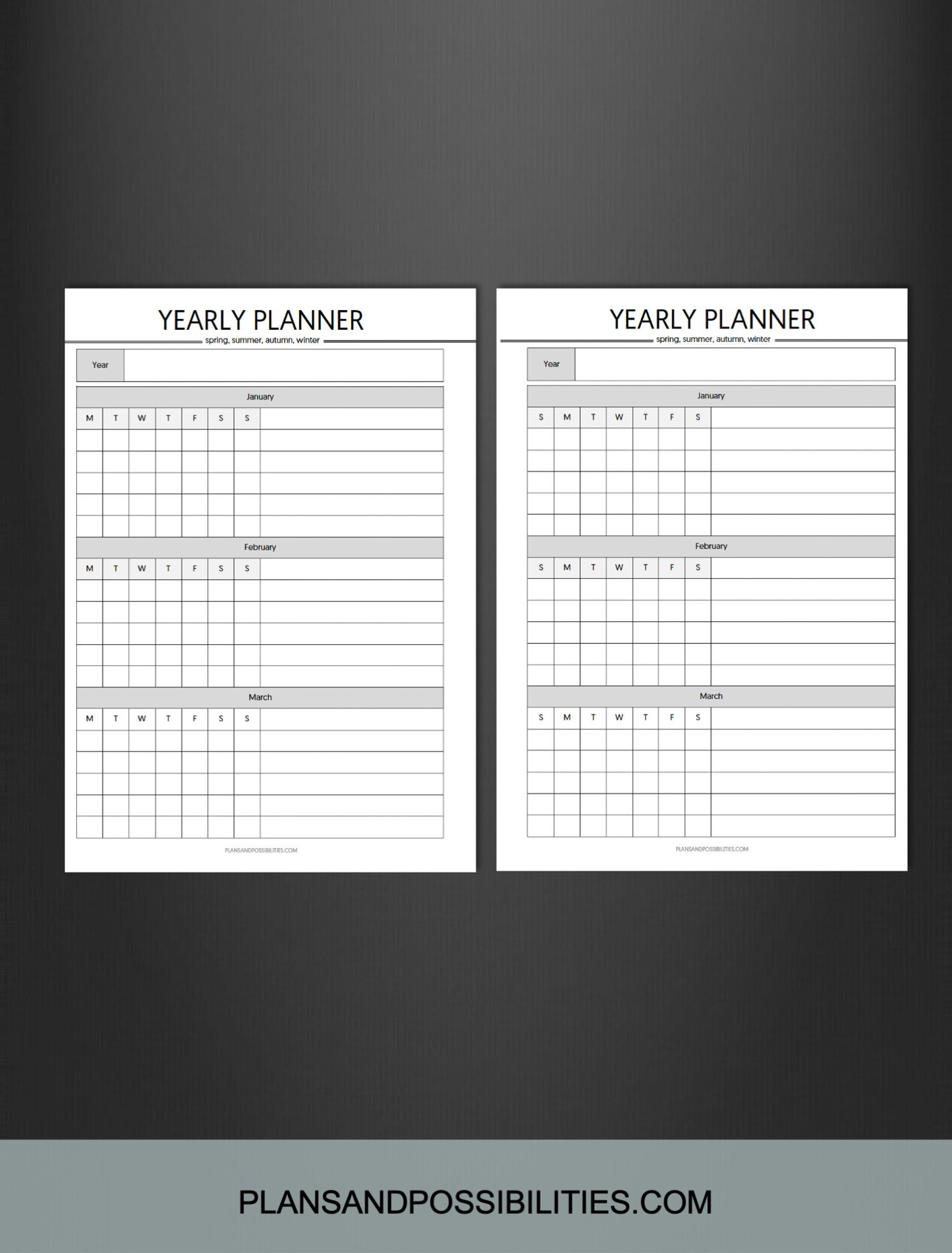 Undated Planner Bundle, Goals Year, Printable Year Calendar, Printable ...