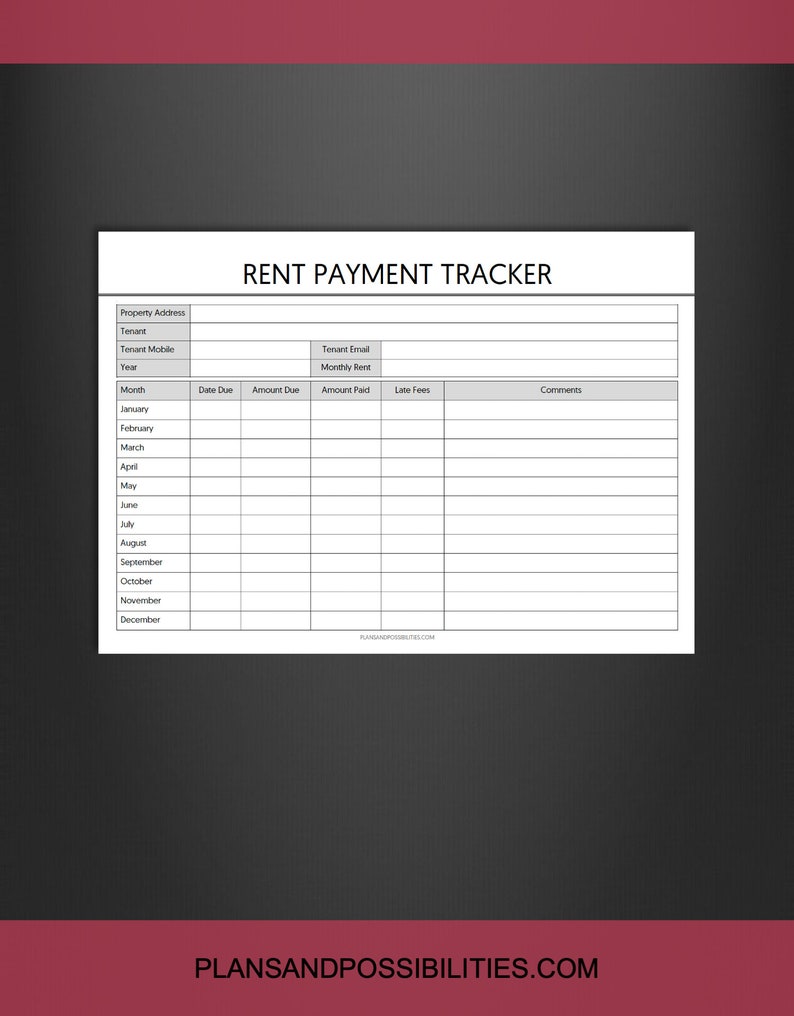 Rent Payment Tracker Printable, Rent Payment Receipt PDF, Rent Payment ...