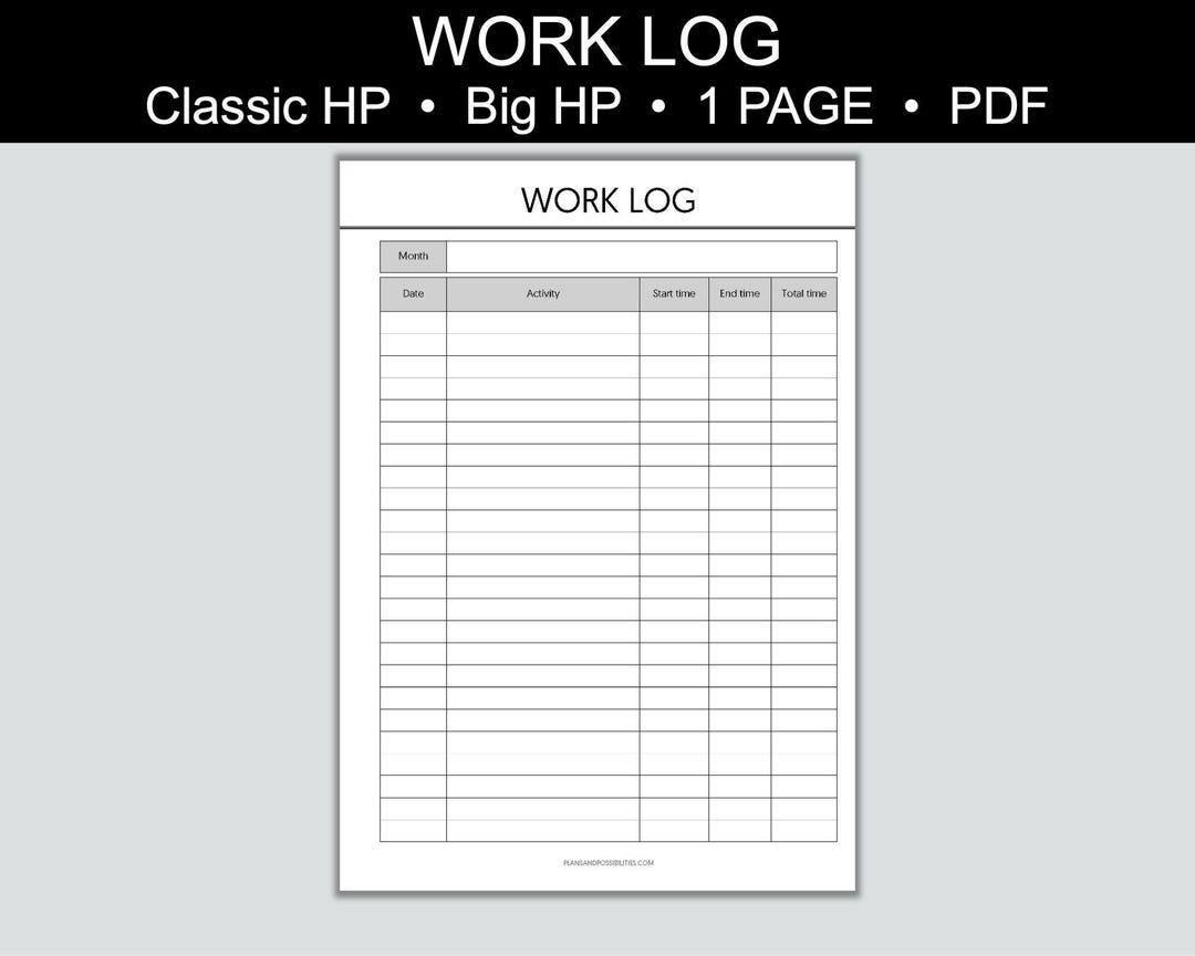 Work Log Printable, Work Hours Tracker, Work Hours Chart, Work Time ...