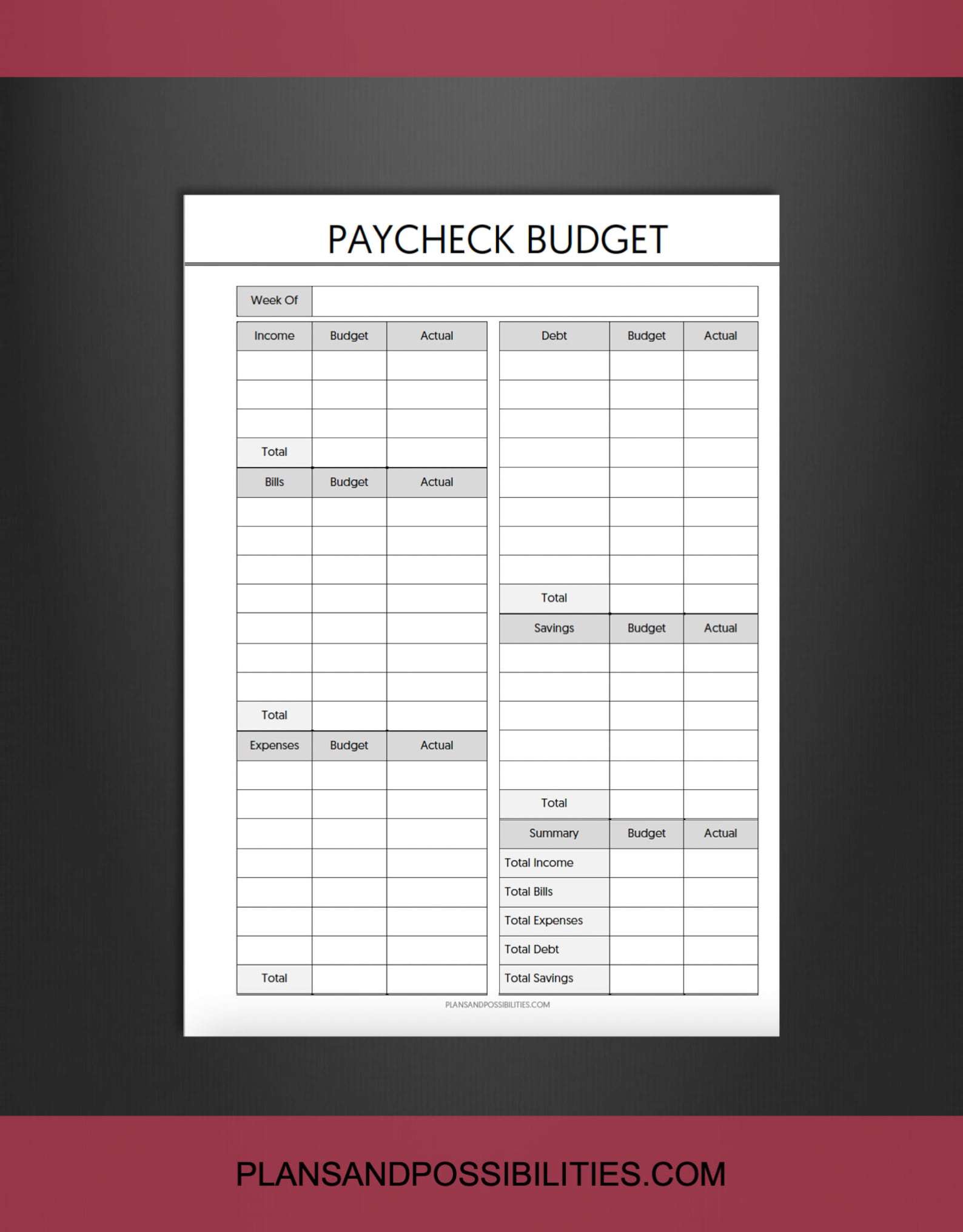 Weekly Paycheck Tracker Printable, Weekly Budget Template, Pacheck ...