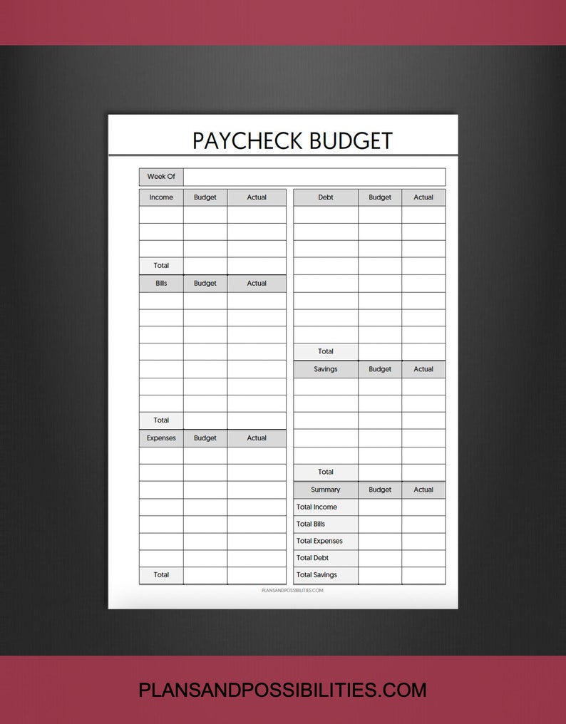 Weekly Paycheck Tracker Printable, Weekly Budget Template, Pacheck ...