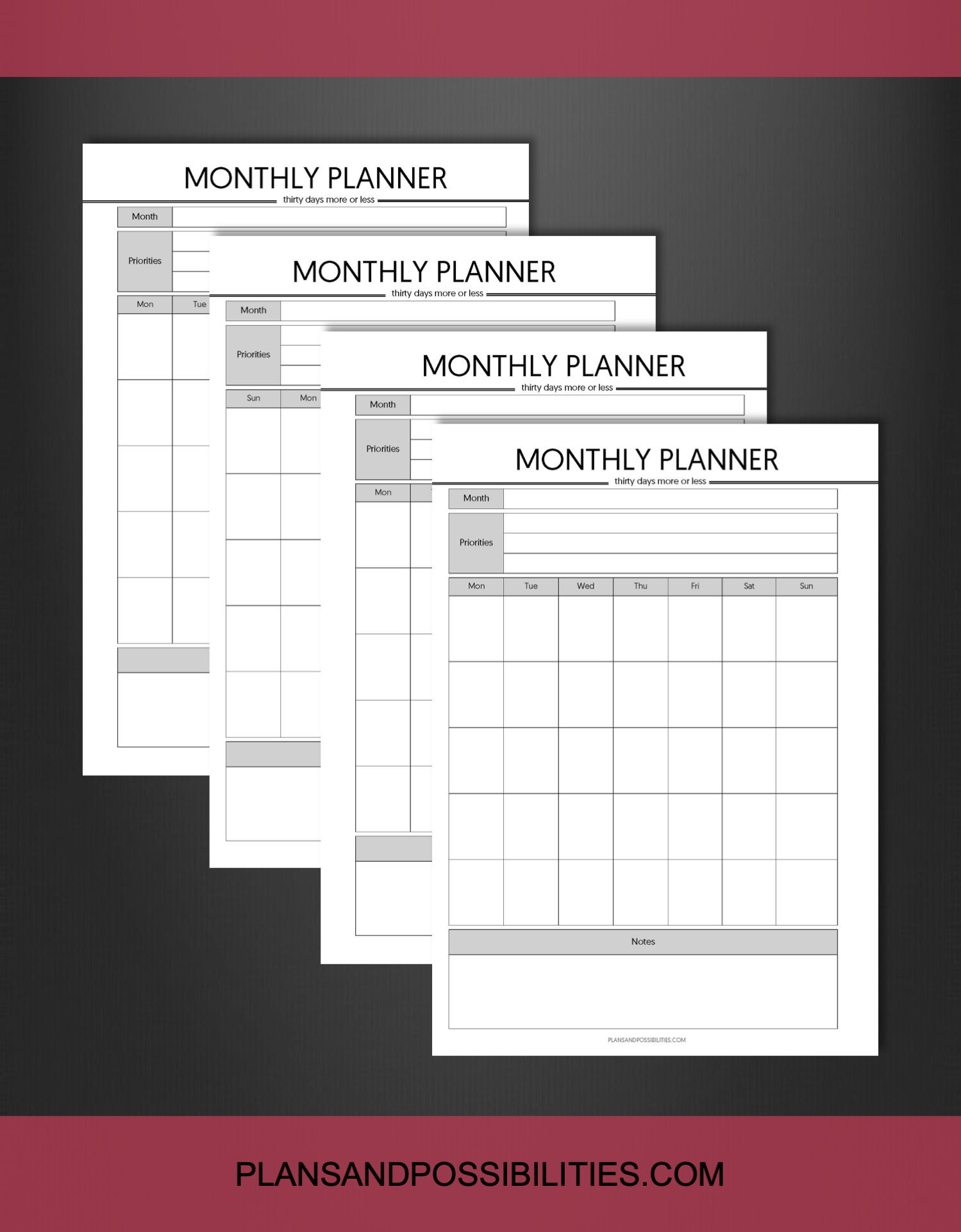 Monthly Planner Printable, Monthly Goal Planner Printable, Blank ...