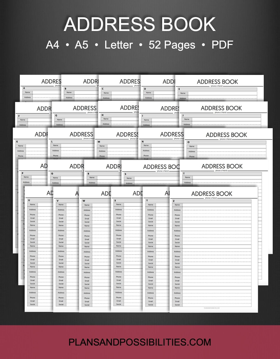 Contact List, Printable Address Book Printable, My Contacts, Printable ...