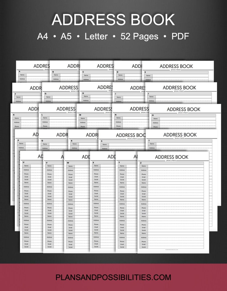 Contact List, Printable Address Book Printable, My Contacts, Printable ...