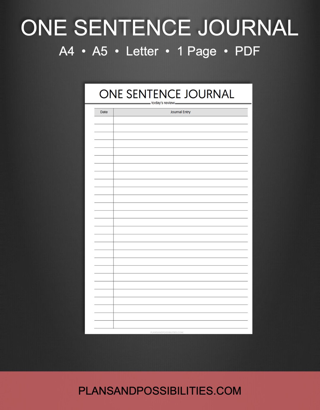 One Sentence Journal, Single Sentence Journal, One Line A Day, A4, A5 ...