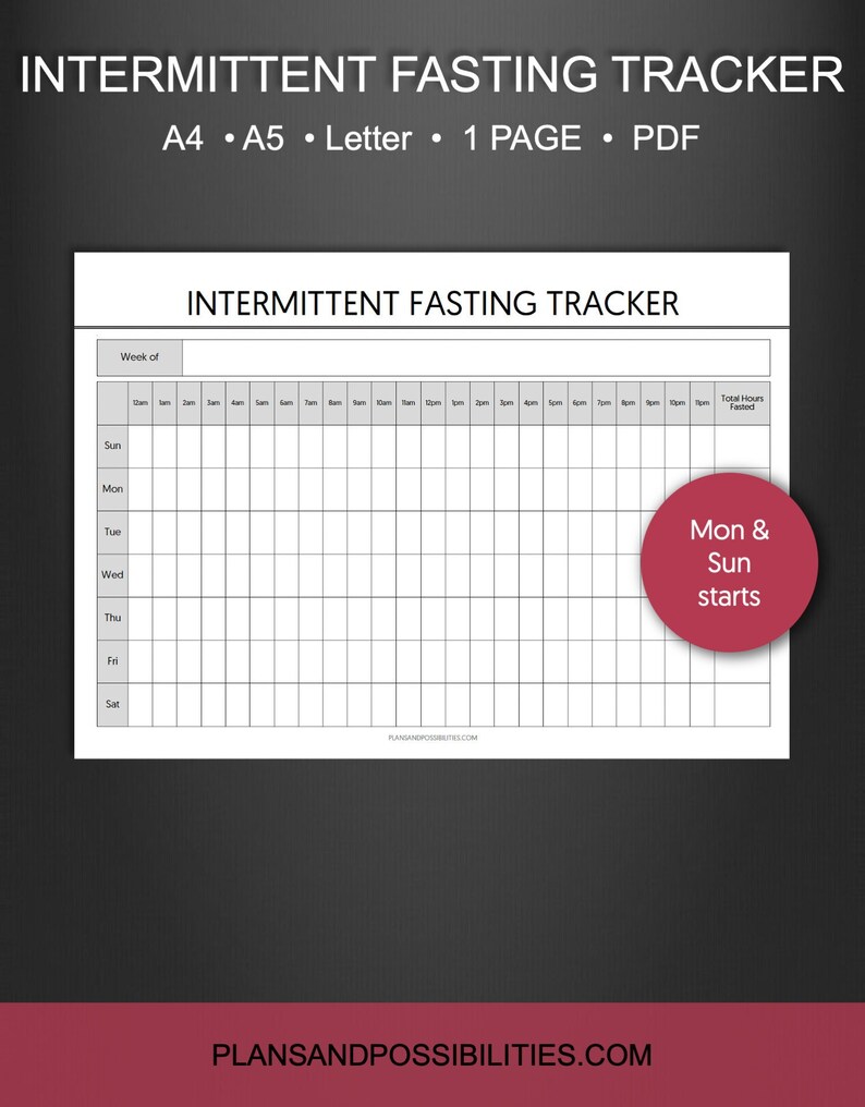 Intermittent Fasting Tracker Printable, Weekly Fasting Planner, Fasting ...