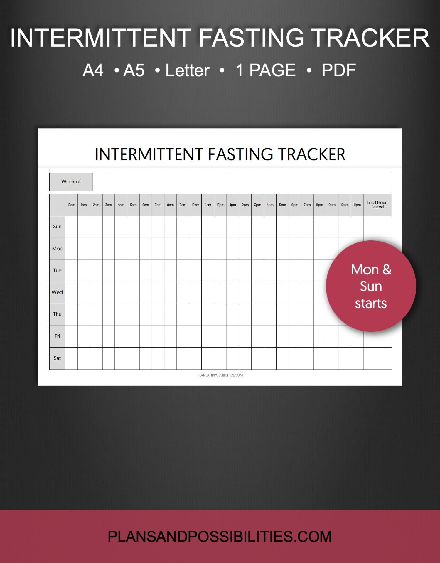 Intermittent Fasting Tracker Printable, Weekly Fasting Planner, Fasting ...