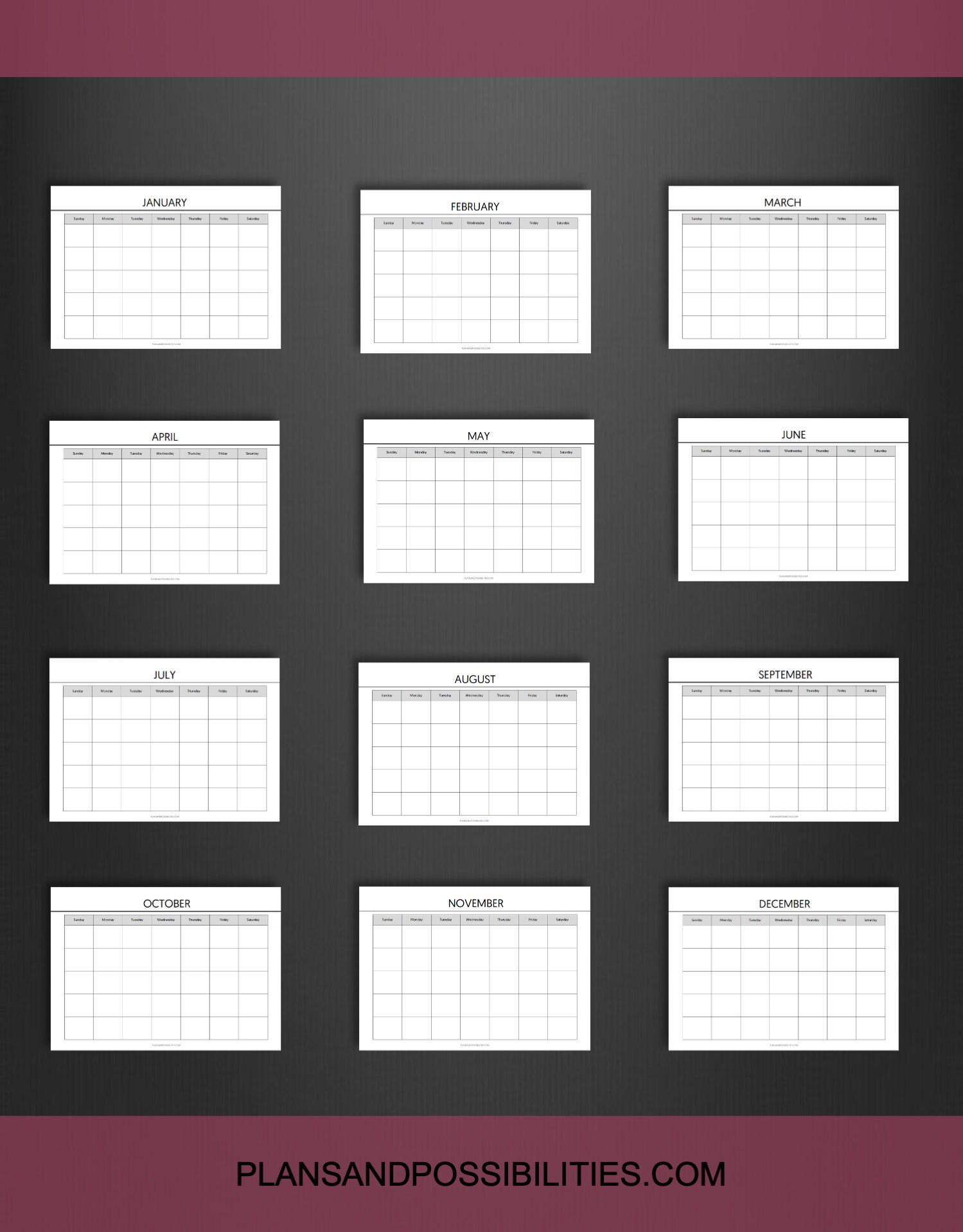 Undated Monthly Planner Printable, Undated Blank Monthly, Calendar ...