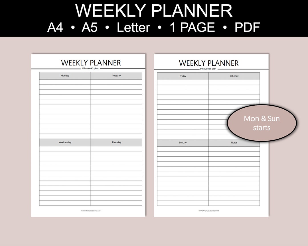 Weekly Planner Sheet, Weekly Planner Undated Printable, Weekly Planner ...