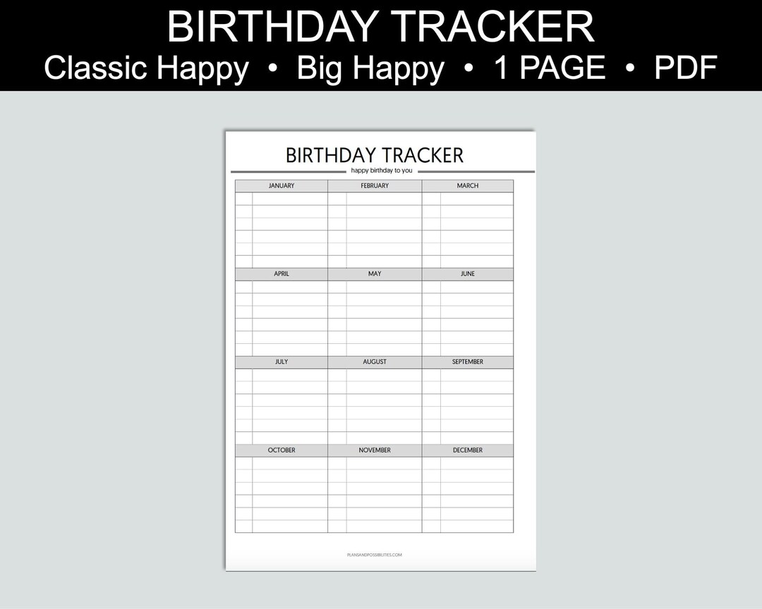 Birthday Tracker Printable, Important Dates Book, Birthday Reminder ...