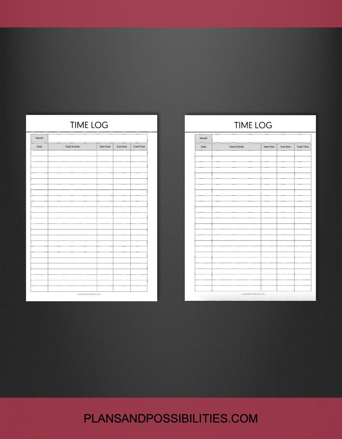 Time Log Printable, Printable Time Sheet, Project Time Log, Task Time ...
