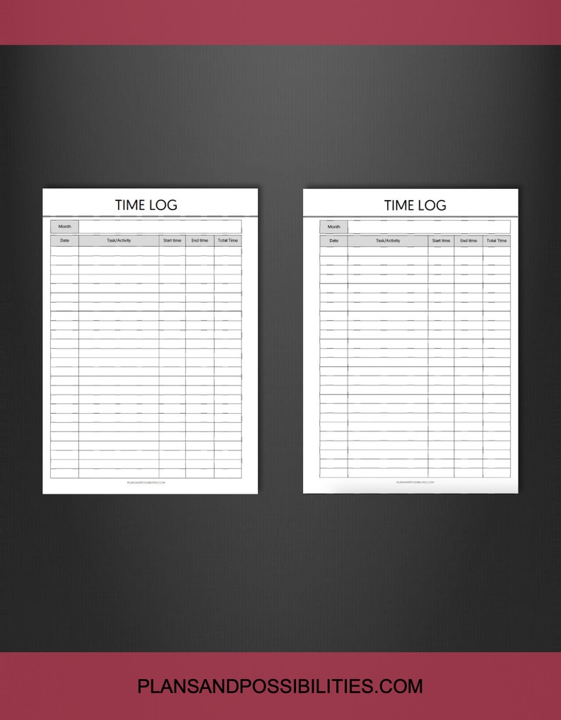 Time Log Printable, Printable Time Sheet, Project Time Log, Task Time ...